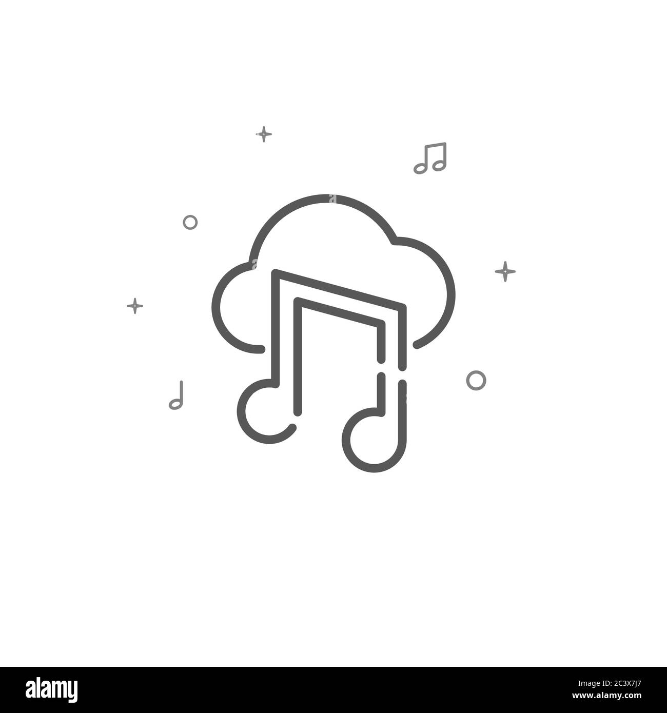 Music cloud storage simple vector line icon. Cloud and musical notes ...