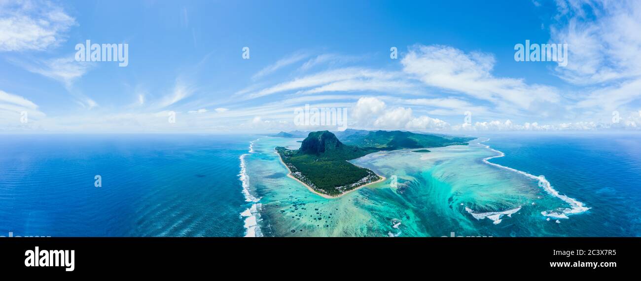 Aerial view of Mauritius island panorama and famous Le Morne Brabant ...