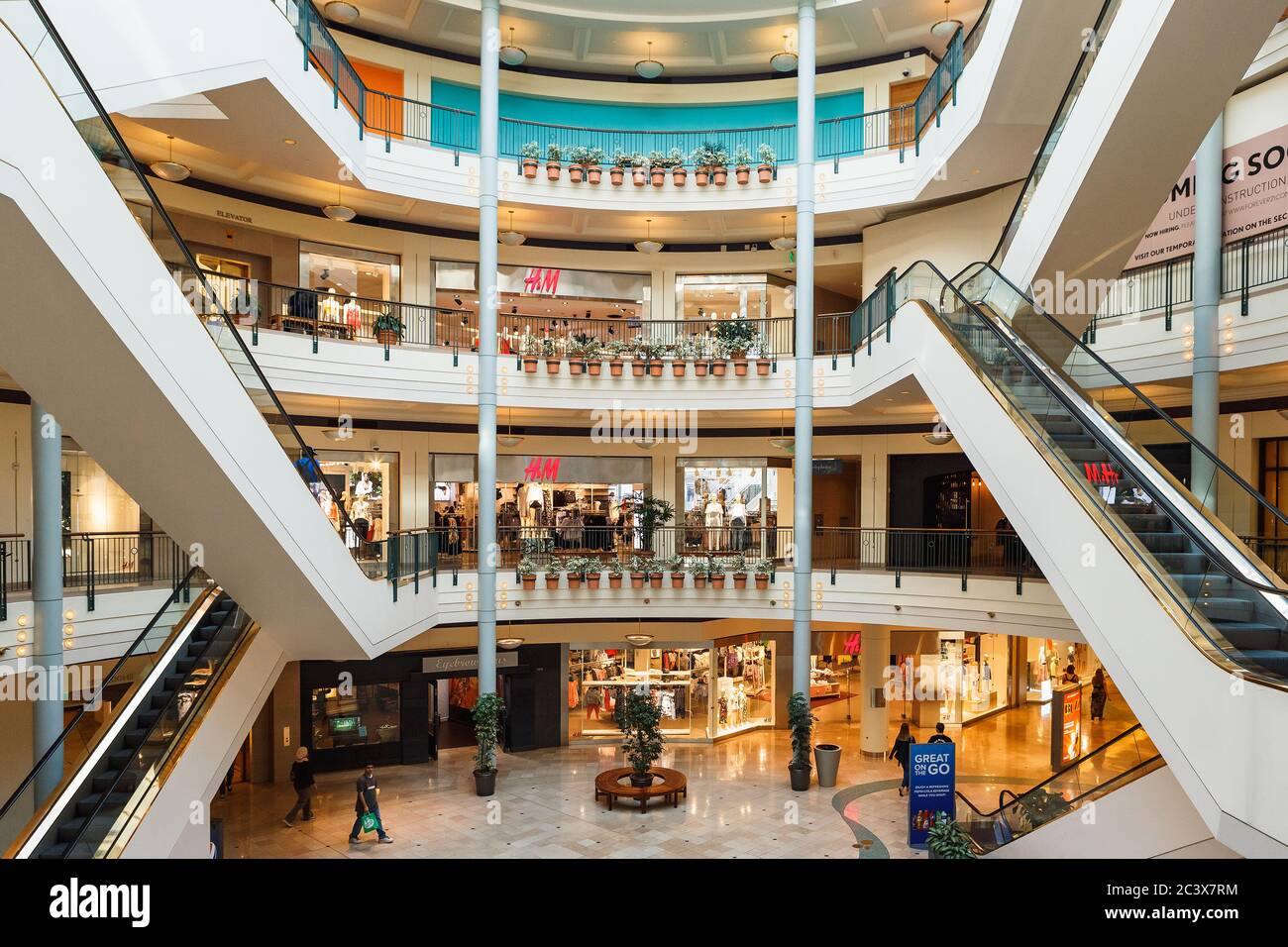 Portland, Oregon, USA - April 27, 2018 : The view of Pioneer Place ...