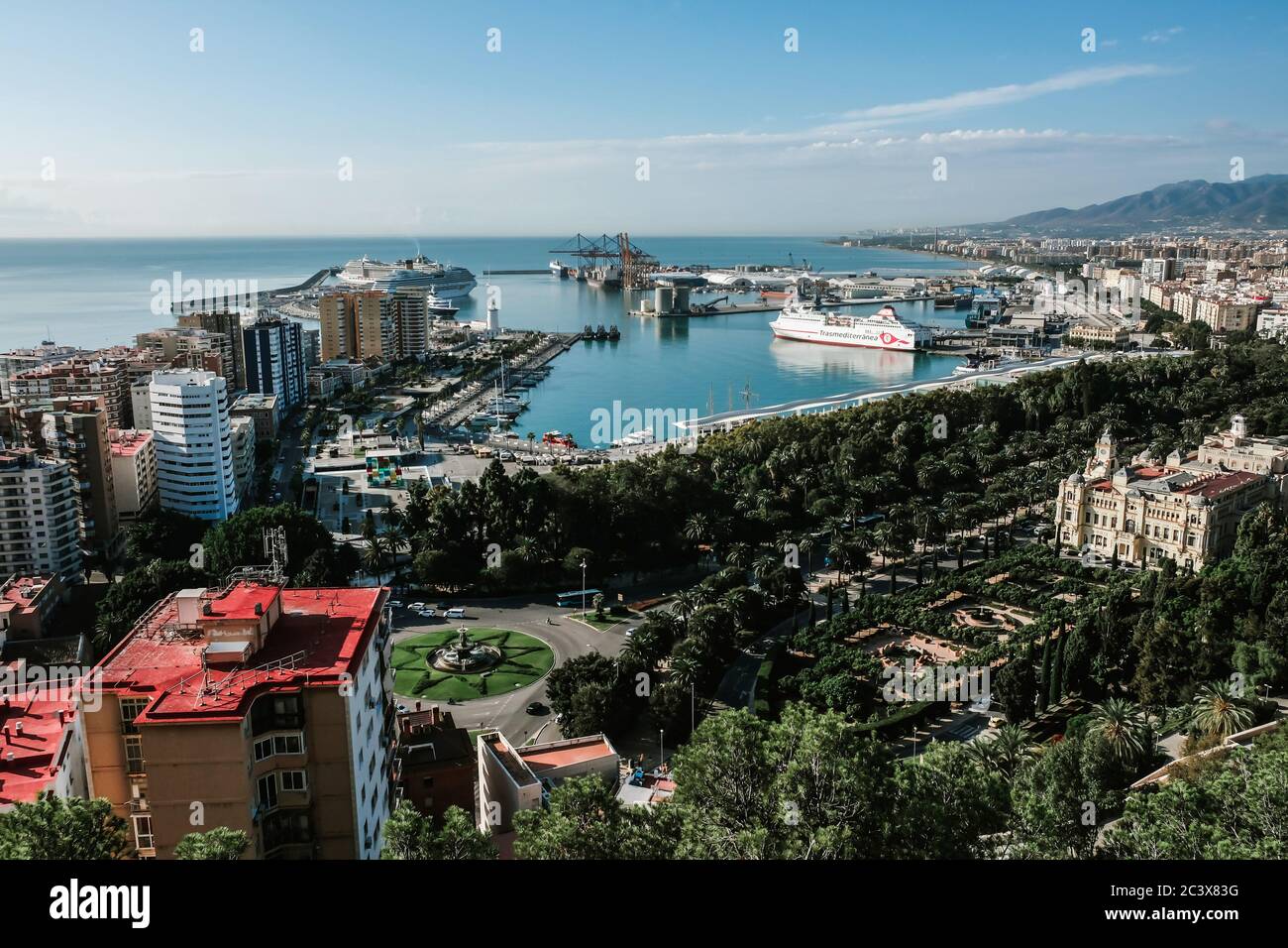 Malaga /Spain - October 2019: Closeup aerial view. Famous viewpoint and ...