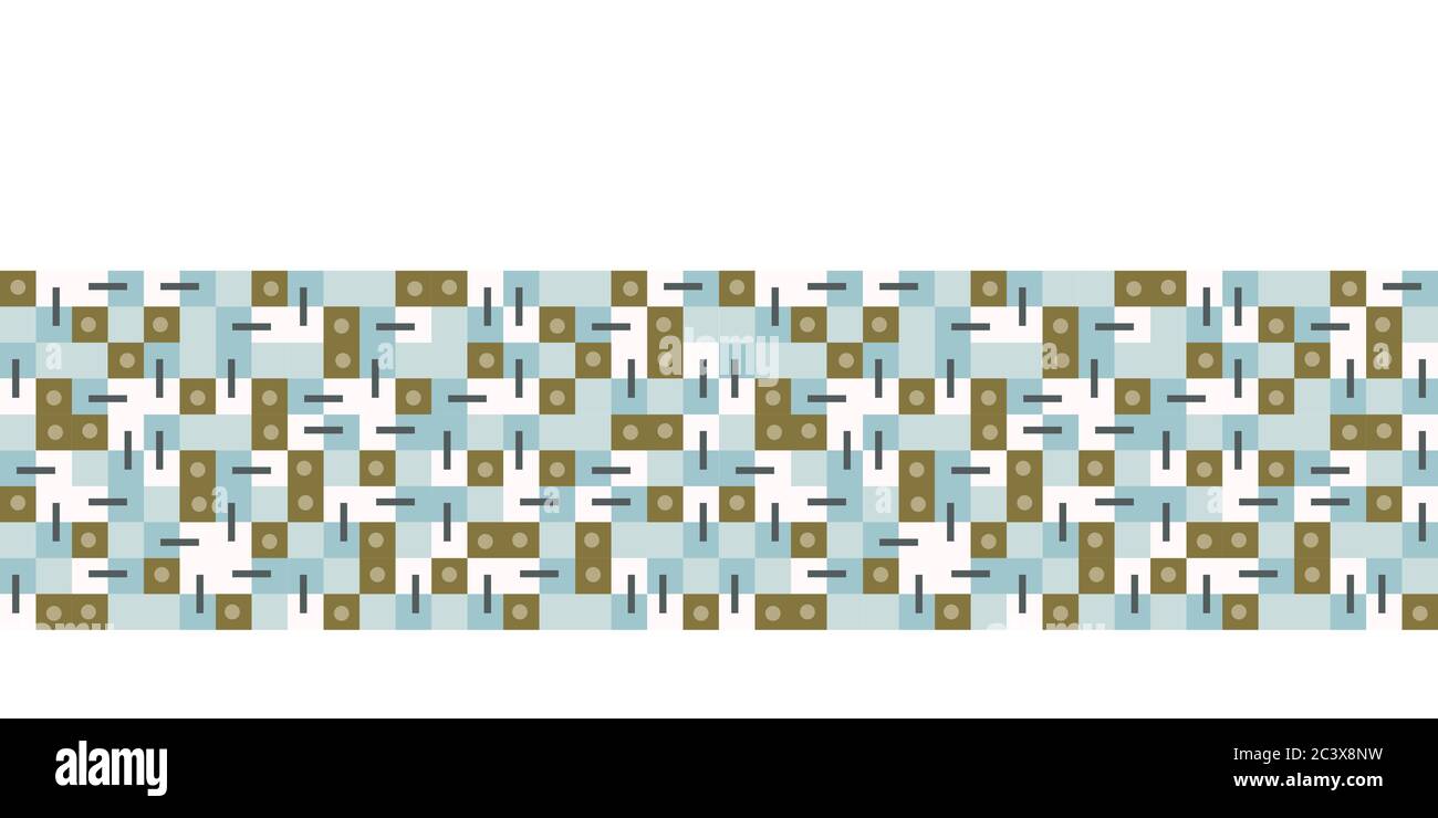 Seamless vector border pattern. Hand drawn square geometric mosaic grid ...