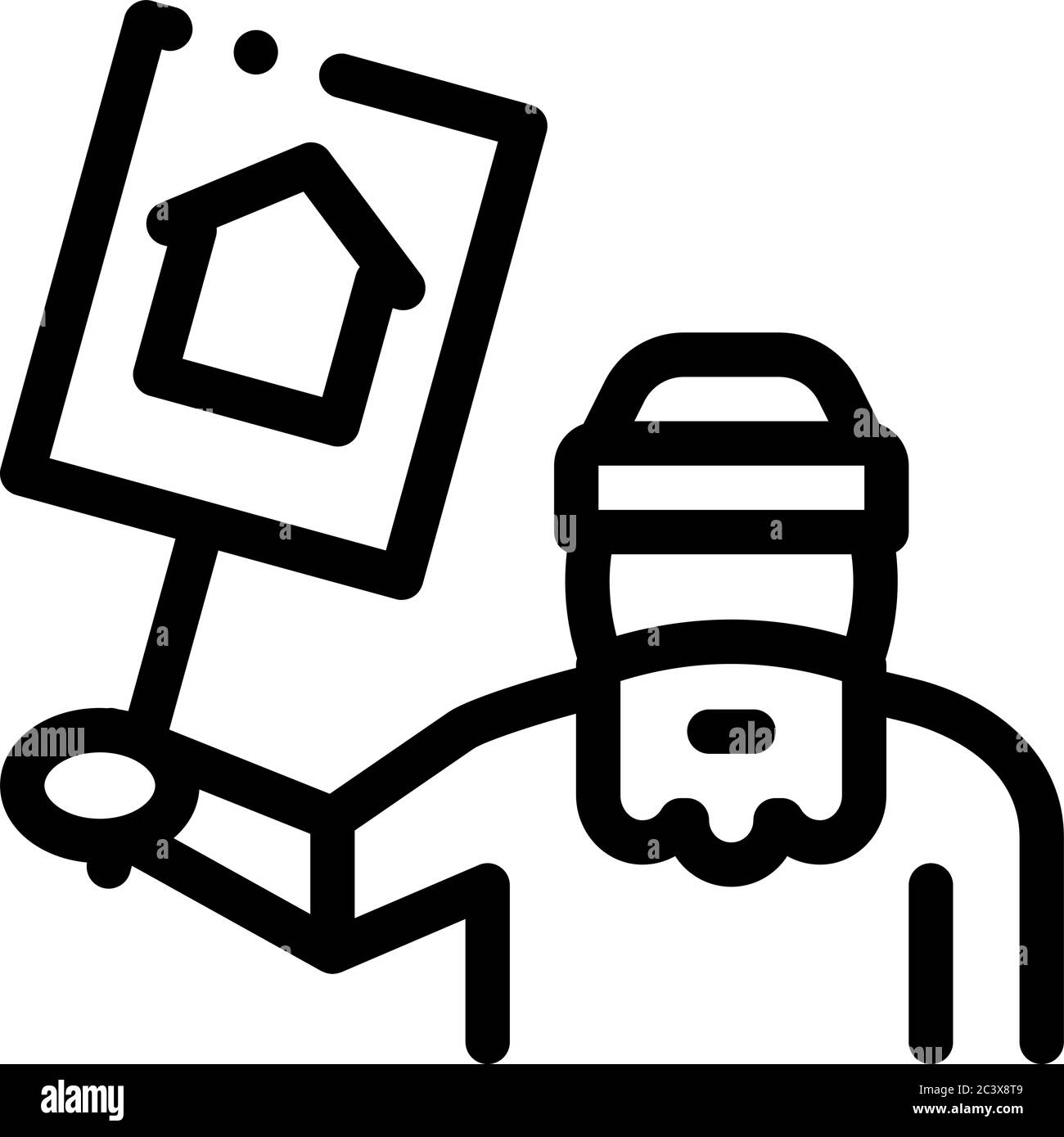 homeless with nameplate house icon vector outline illustration Stock ...