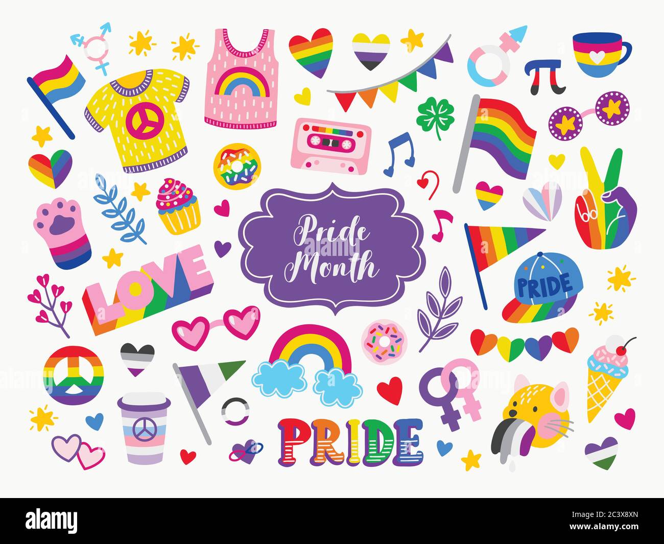 Vector collection of LGBTQ community symbols with pride flags, gender ...