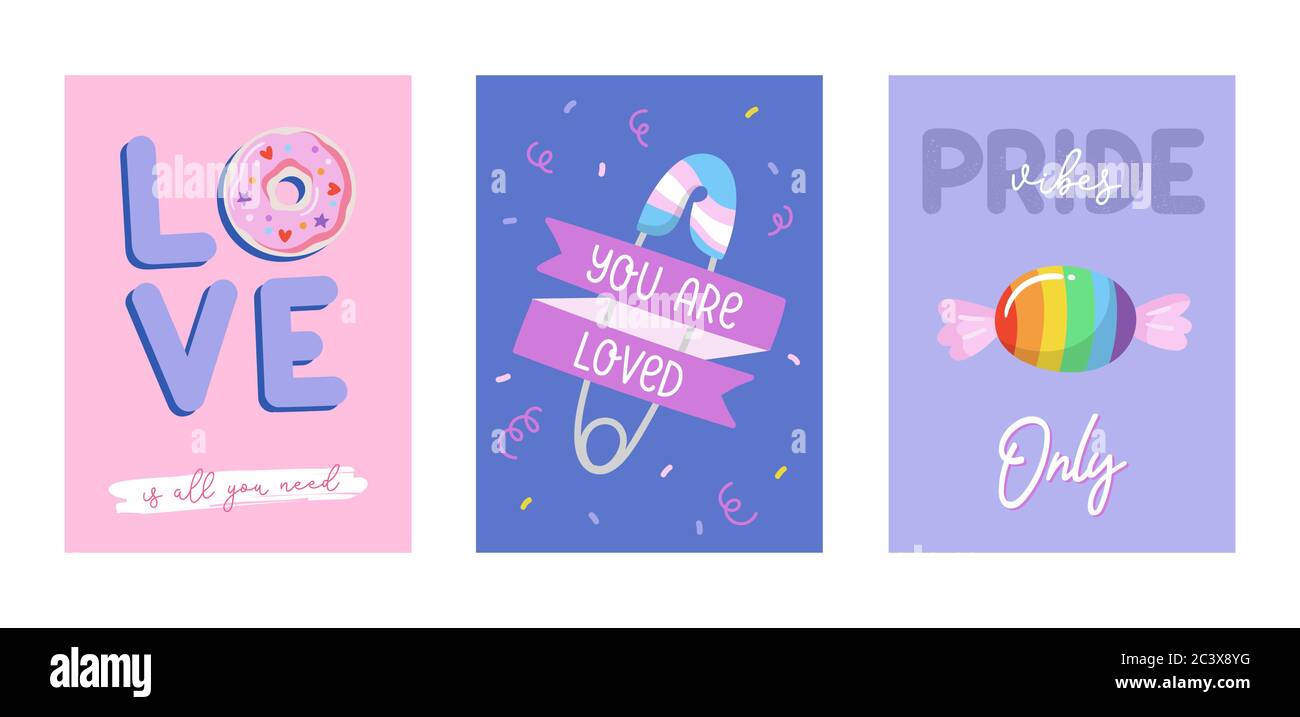 LGBTQ pride cards set. Beautiful and cute equality symbols and ...