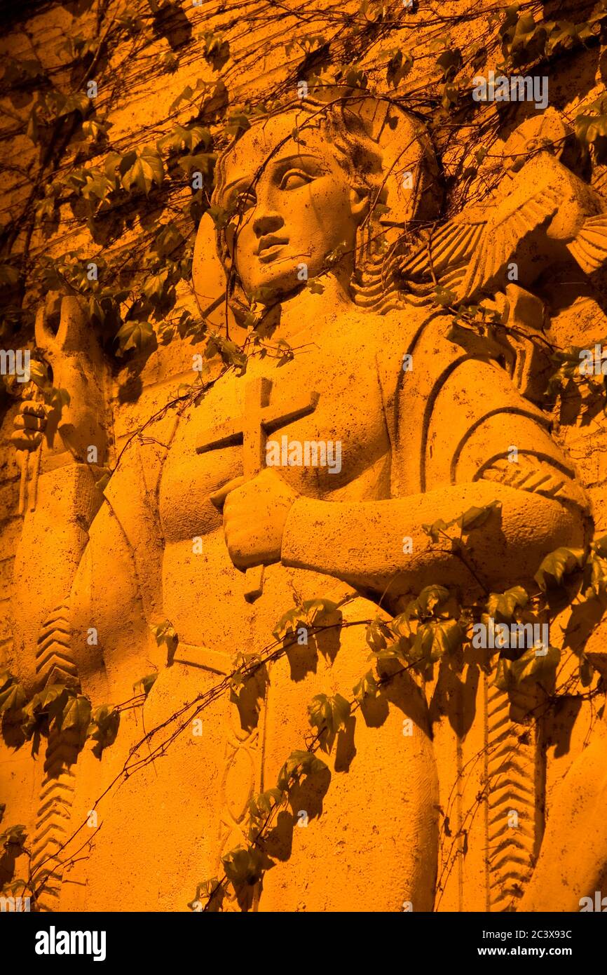 Facade of Trinity Church at night, Downtown Tulsa, Oklahoma, USA Stock ...
