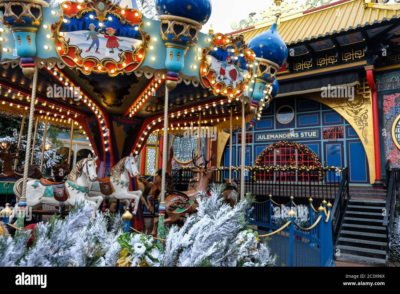 Copenhagen / Denmark - November 2019: Empty carousel in Tivoli Gardens ...