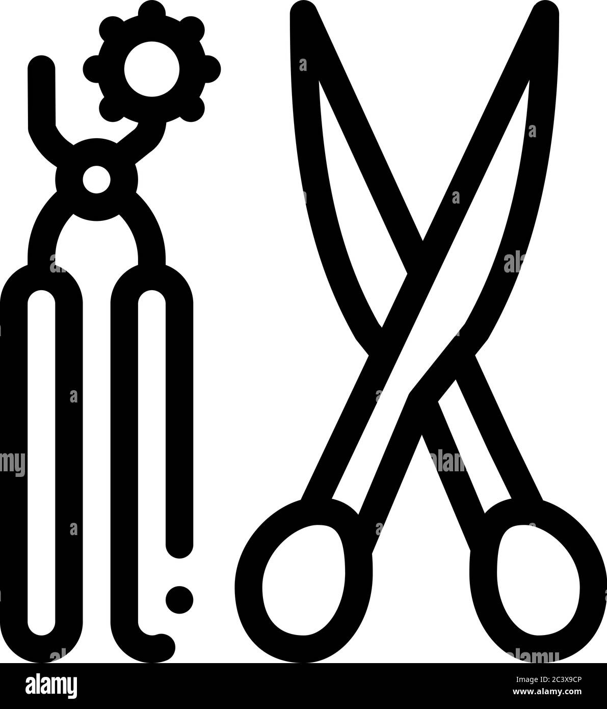 leather craft scissors and punch tool icon vector outline illustration ...