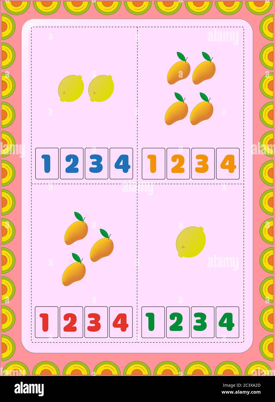 Preschool and toddler math with mango and lemon design Stock Vector ...