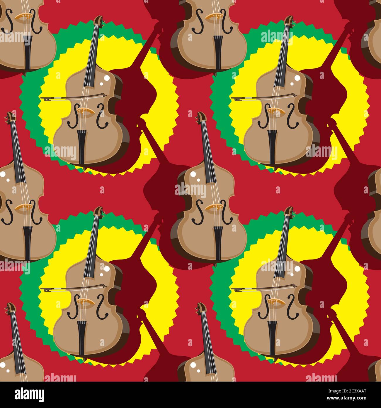 seamless double bass pattern with bow on red background. Vector image ...