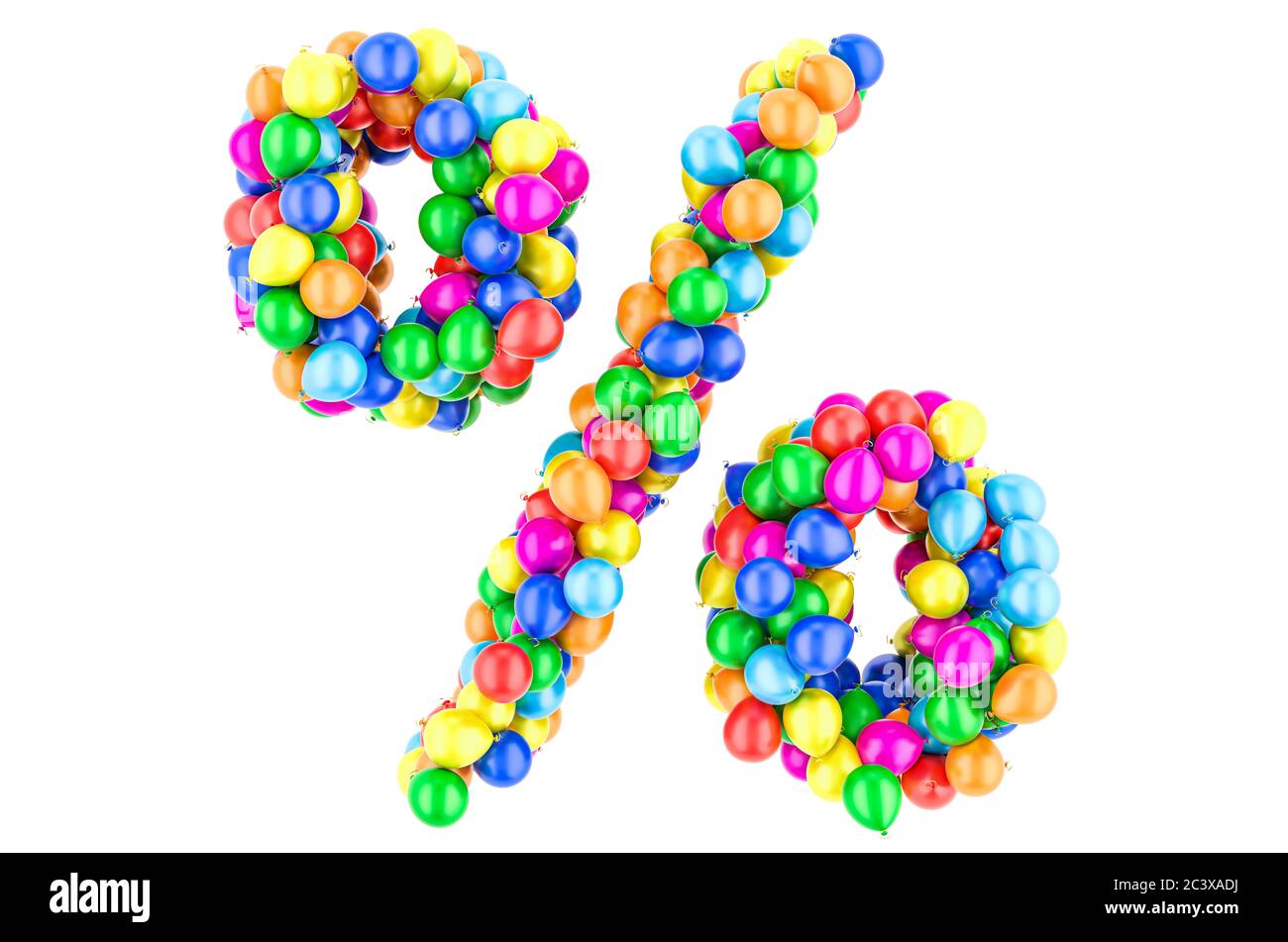 Percent symbol from colored balloons, 3D rendering isolated on white ...