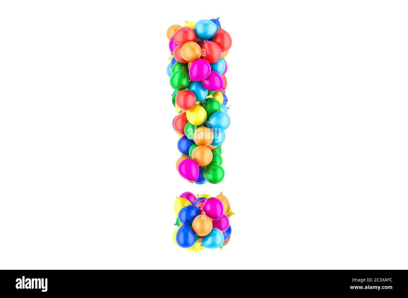 Exclamation mark from colored balloons, 3D rendering isolated on white ...