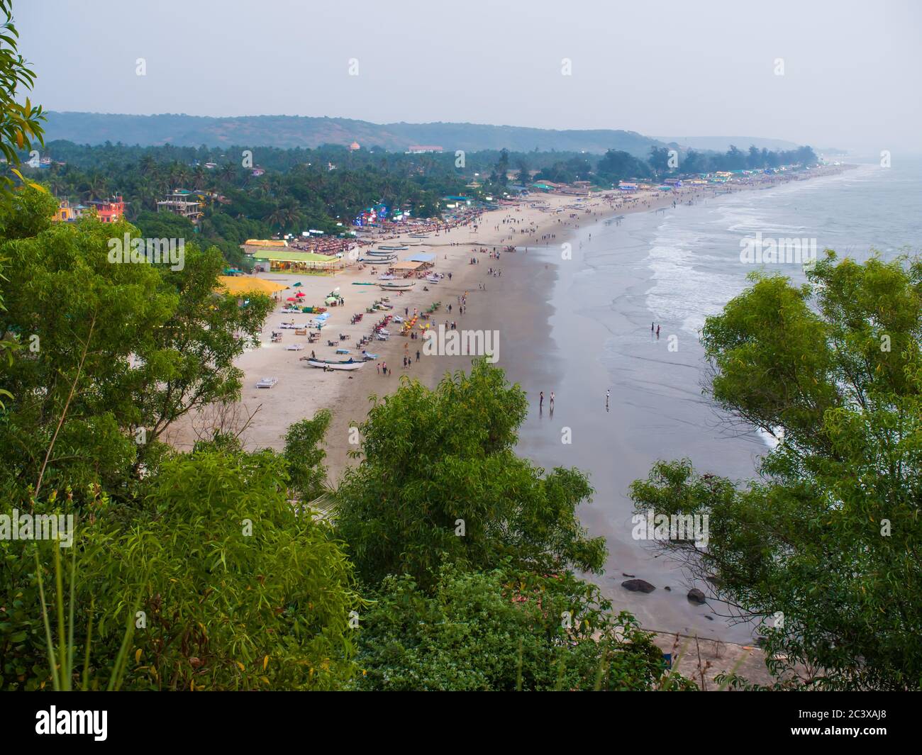 Aerial view of the tourist beach of Arambol in the state of Goa. India ...