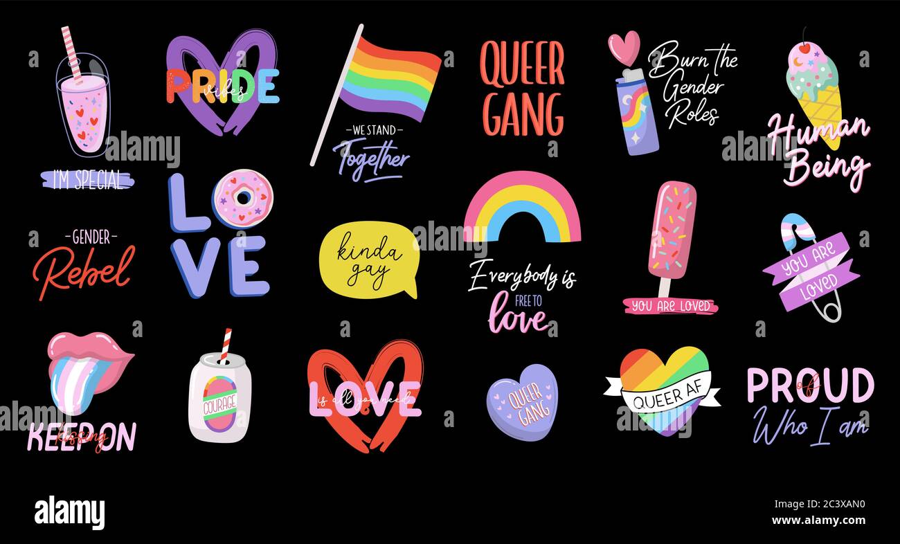 Colorful LGBTQ pride print. Beautiful and cute equality symbols and ...