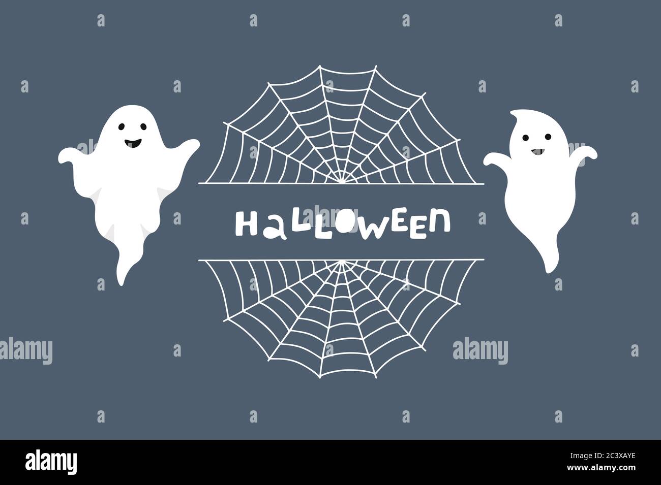 Halloween greeting card. Night background with ghosts and cobwebs Stock ...