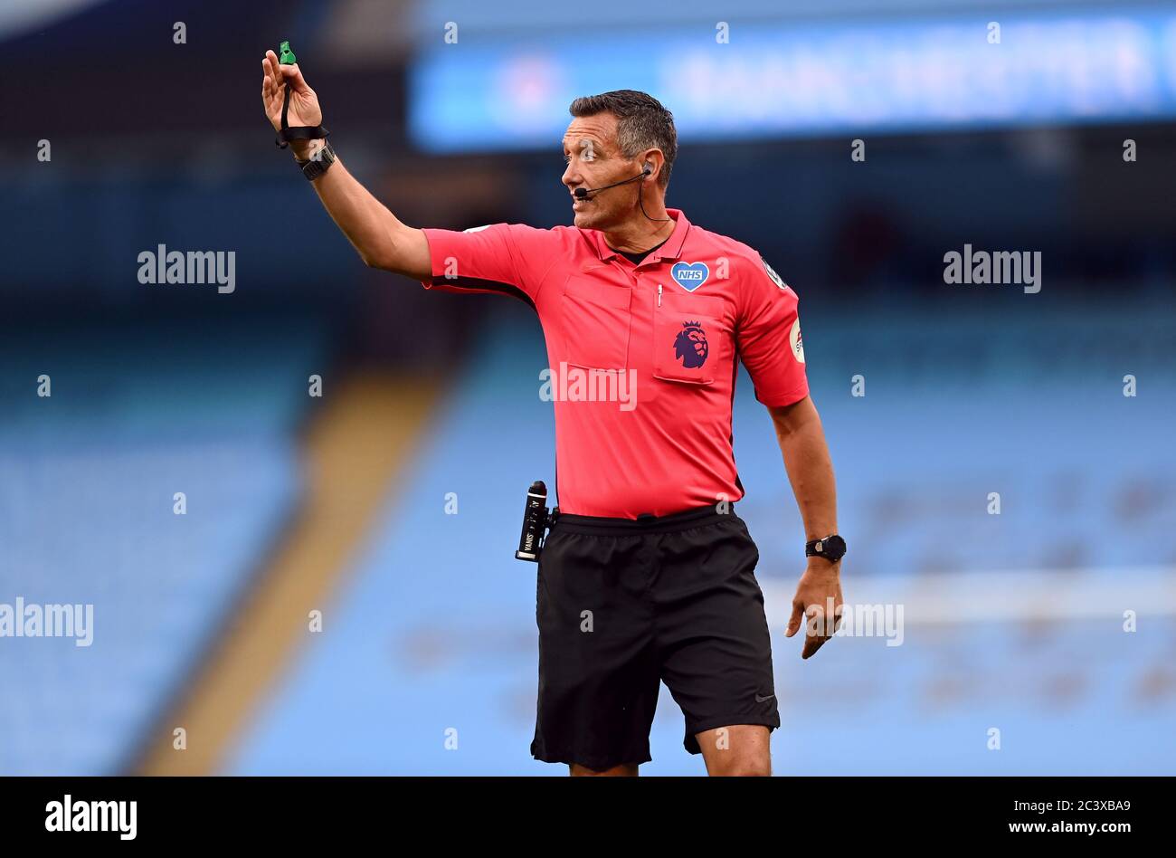 Referee Andre Marriner during the Premier League match at the Etihad ...