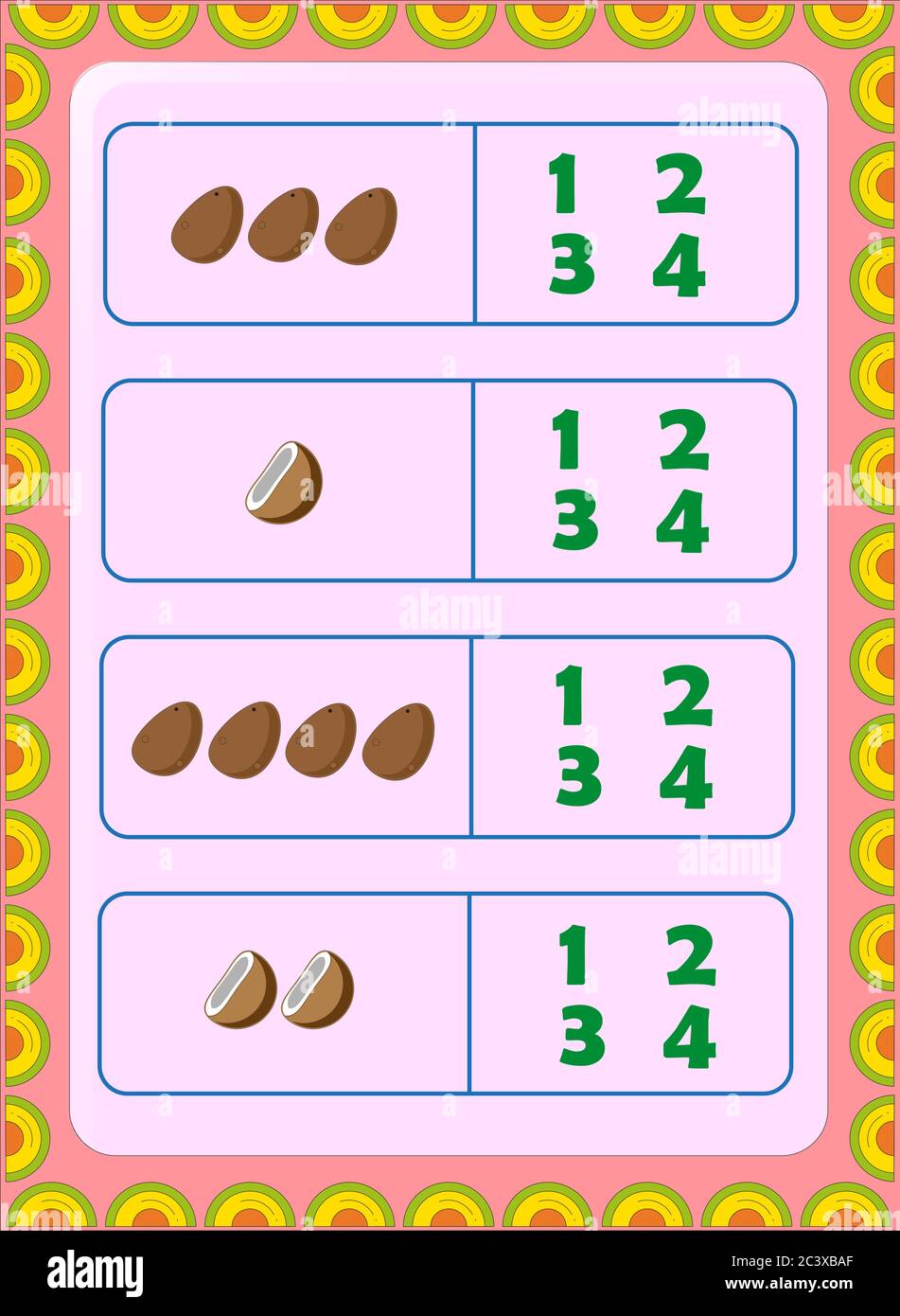 Preschool and toddler math with coconut and potato design Stock Vector ...