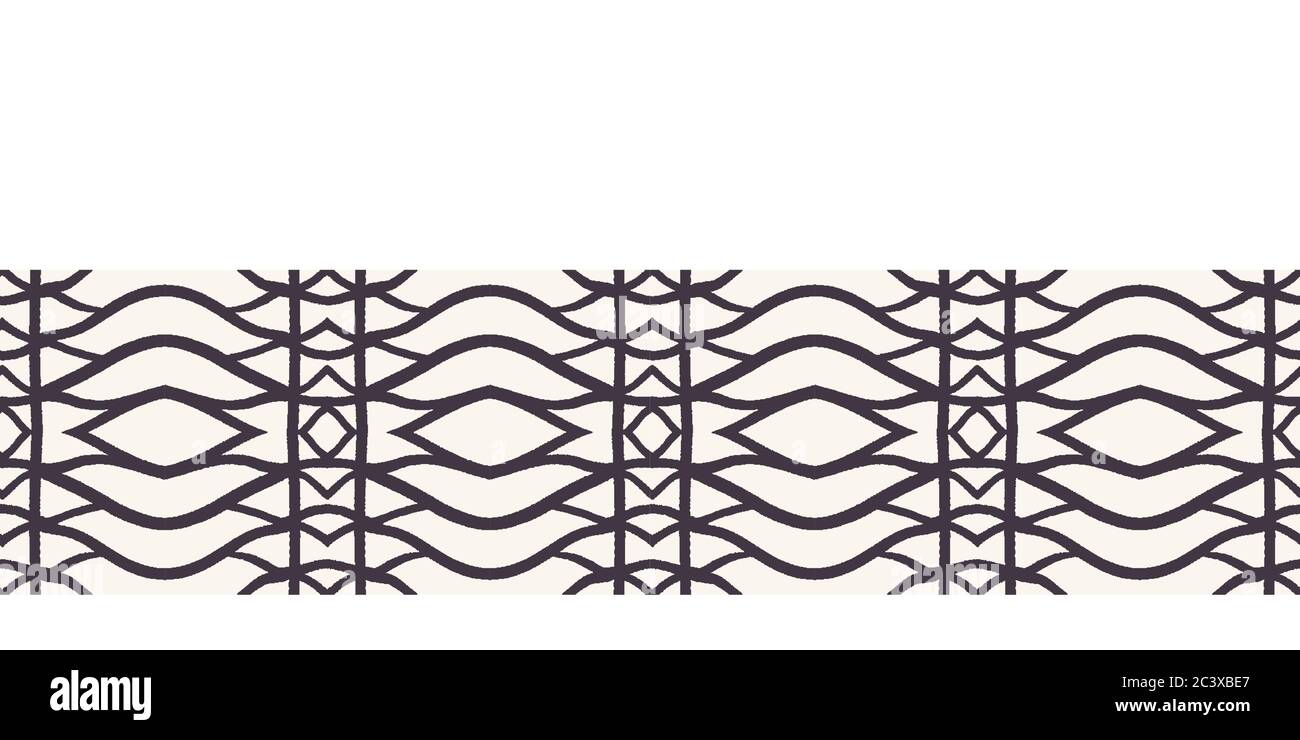 Seamless vector border pattern. Hand drawn woven trellis grid ...