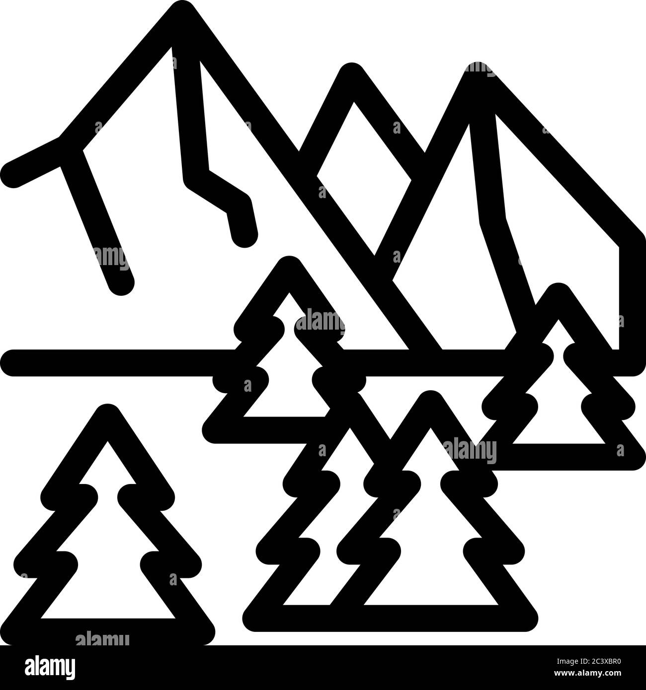 snowy mountain and forest nature icon vector outline illustration Stock ...