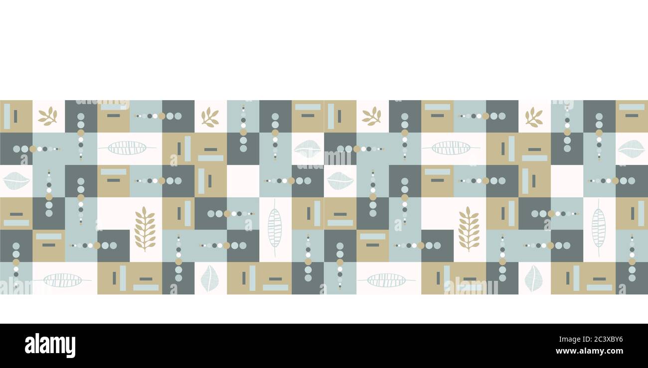 Seamless vector border pattern. Hand drawn square geometric mosaic grid ...