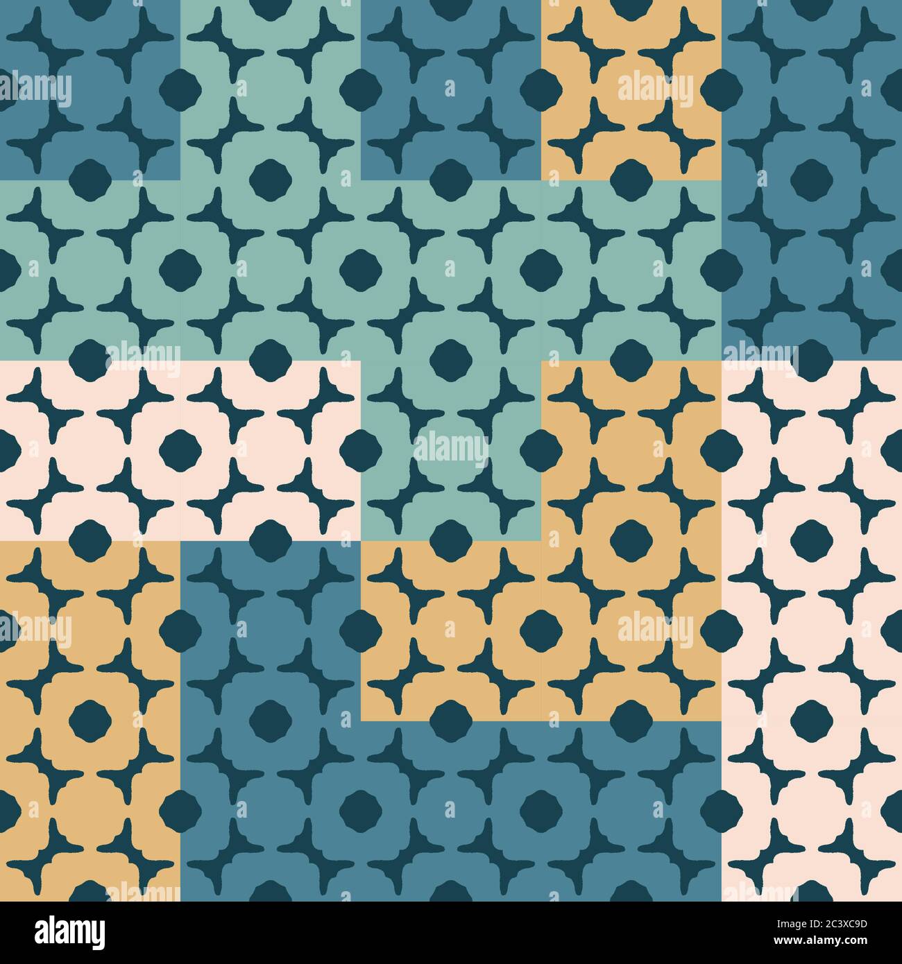 Seamless pattern. Hand drawn retro rounded square dot grid. Repeating ...