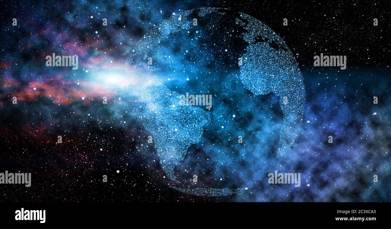 Futuristic cosmic background with planet Earth shape made of stars and ...
