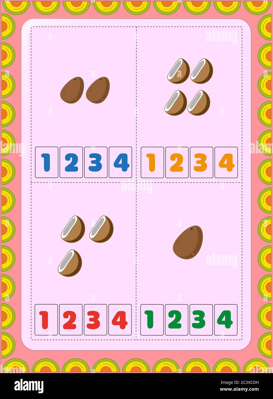 Preschool and toddler math with coconut and potato design Stock Vector ...