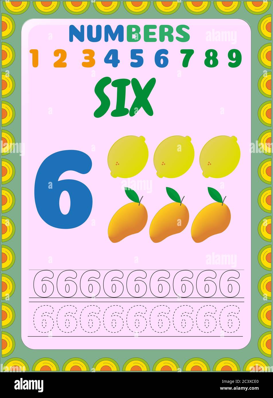 Preschool and toddler math with mango and lemon design Stock Vector ...