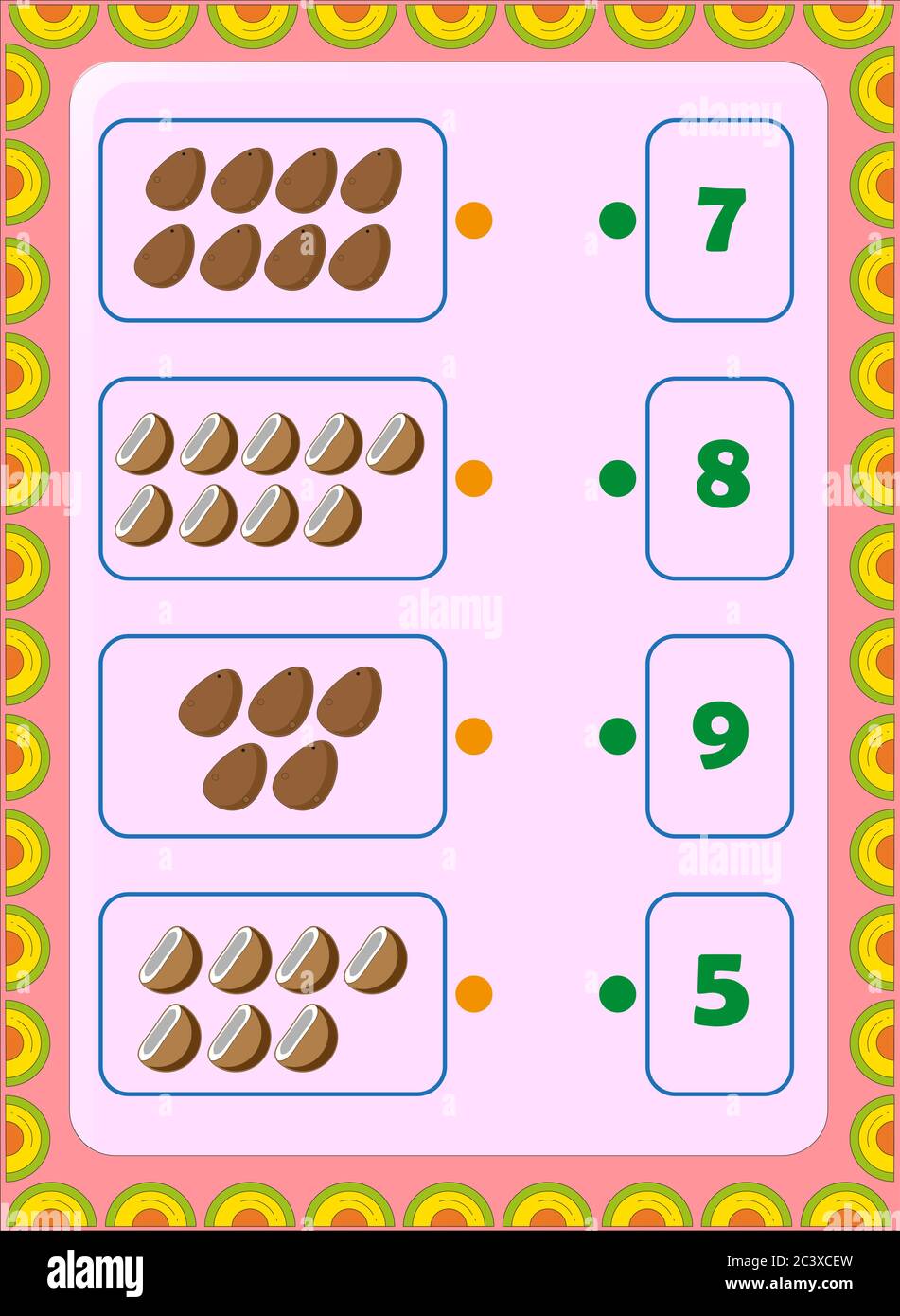Preschool and toddler math with coconut and potato design Stock Vector ...
