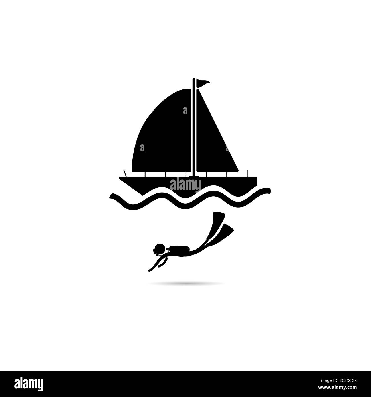 scuba diving icon with boat vector illustration Stock Vector Image ...