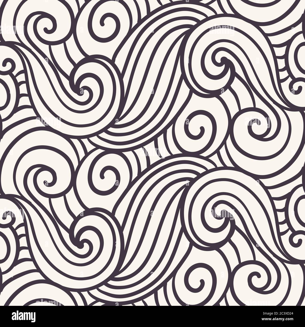 Seamless pattern hand drawn ornamental striped spiral wave background ...