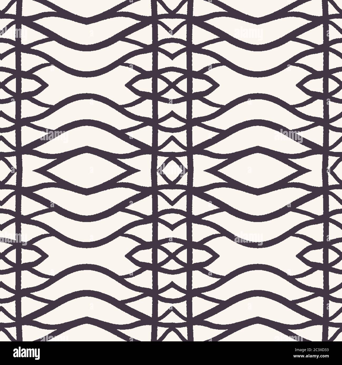 Seamless vector pattern. Hand drawn woven trellis grid. Geometric black ...