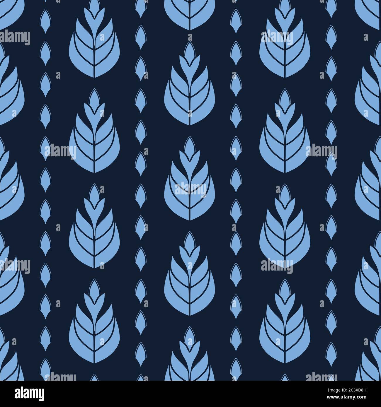 Indigo blue stylized ethnic leaf pattern. Folk art nature carved block ...