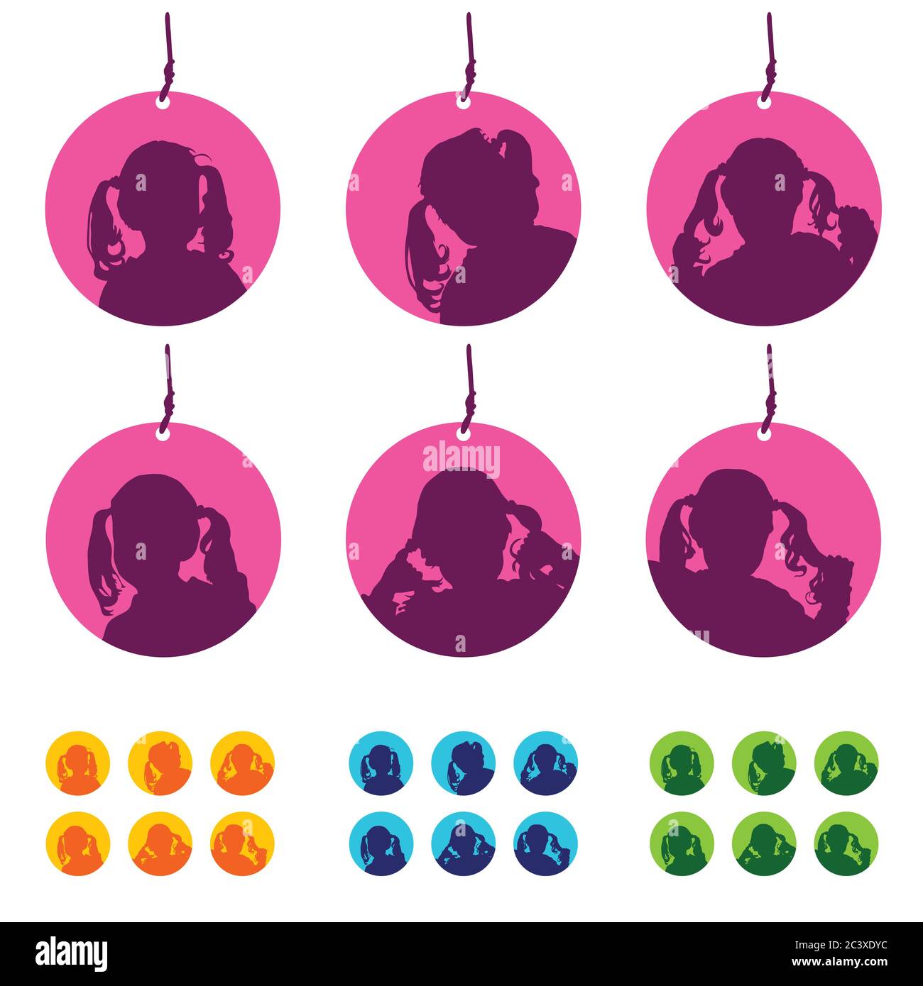 tag with child silhouette set illustration in colorful Stock Vector ...