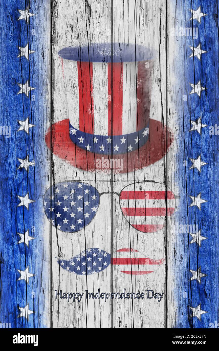 Happy Independence Day. Uncle Sam's Hat, Mustaches and sunglasses on ...