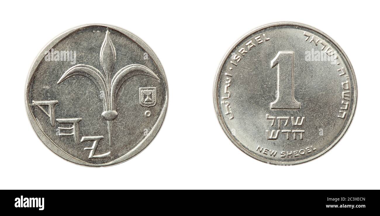 One Israeli Shakel coin, front and rear, isolated with clipping path ...