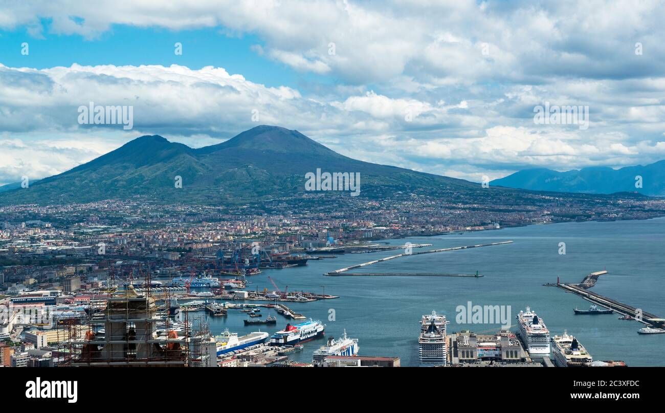 View from Castel Sant'Elmo over the City of Naples, Mount Vesuvius, and ...
