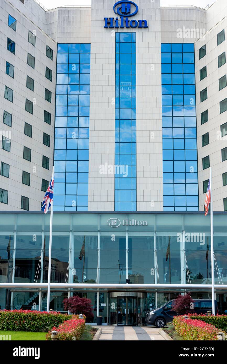 Hilton Hotel exterior main entrance and building facade in Sofia ...