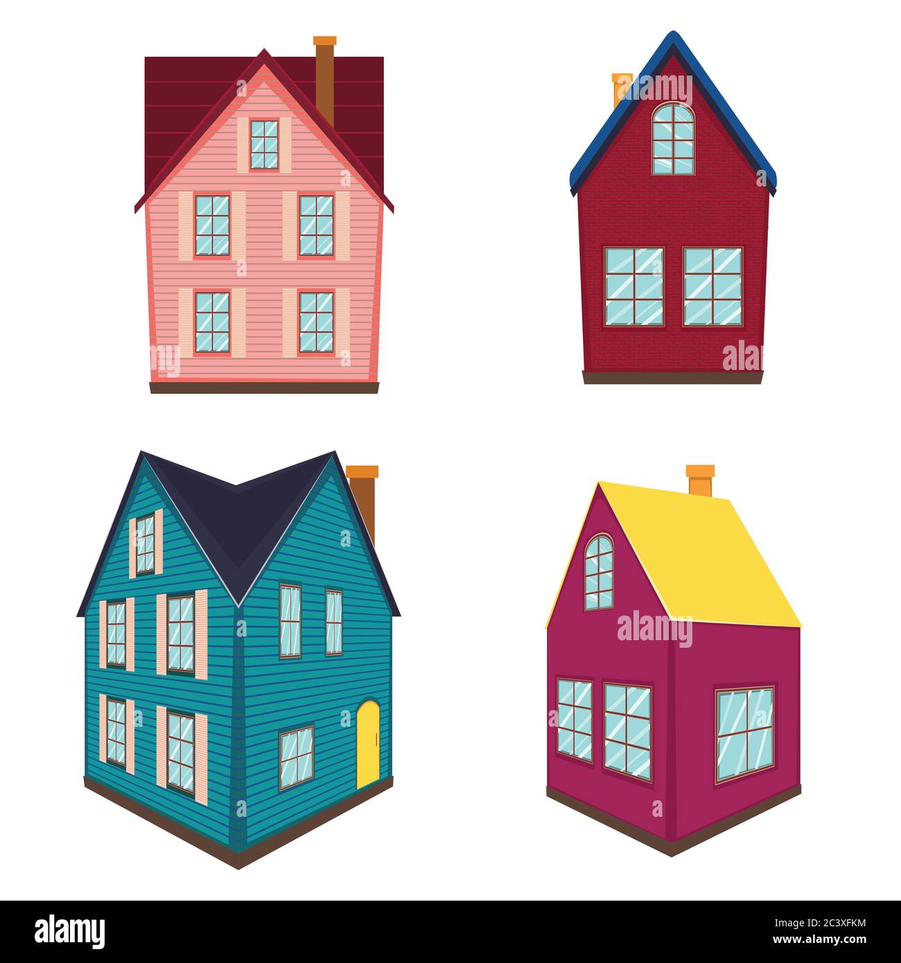 Cartoon small retro rural house design on white background Stock Vector ...