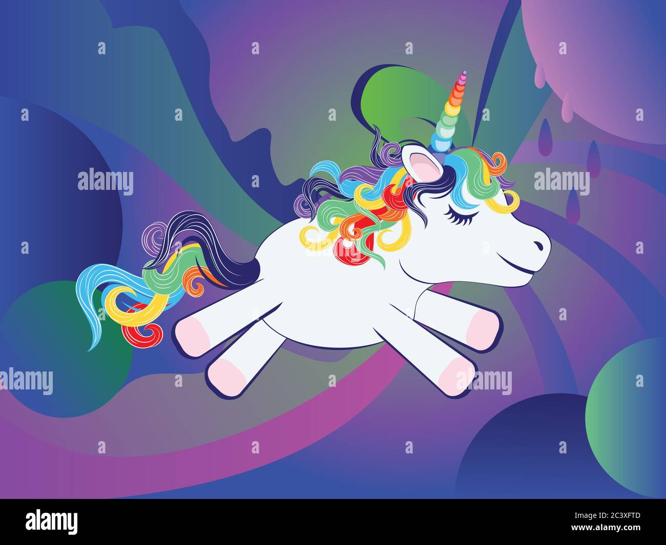 Cute cartoon unicorn with colorful rainbow illustration Stock Vector ...