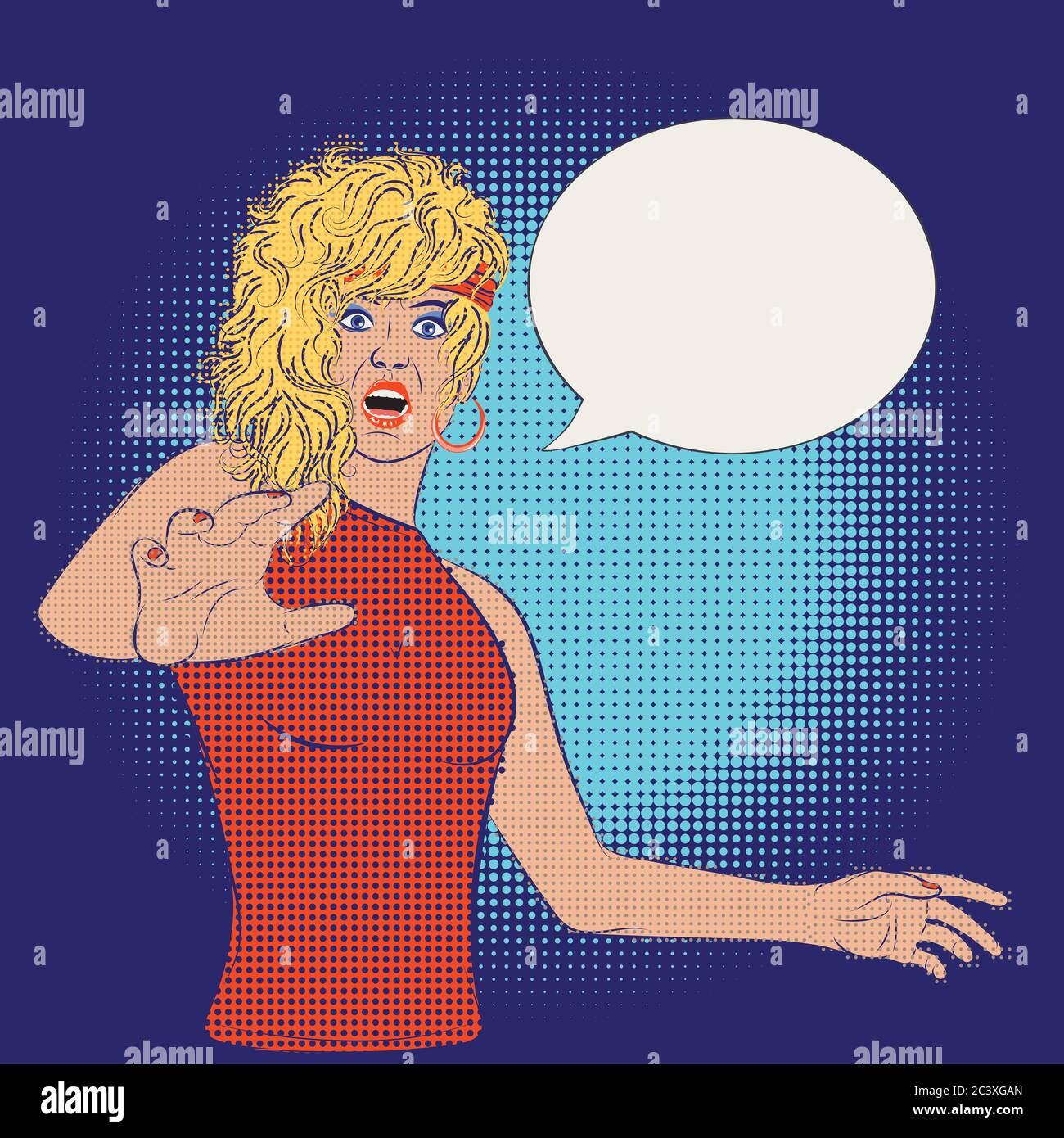 Frightened, shocked woman in retro pop art style with halftone Stock ...