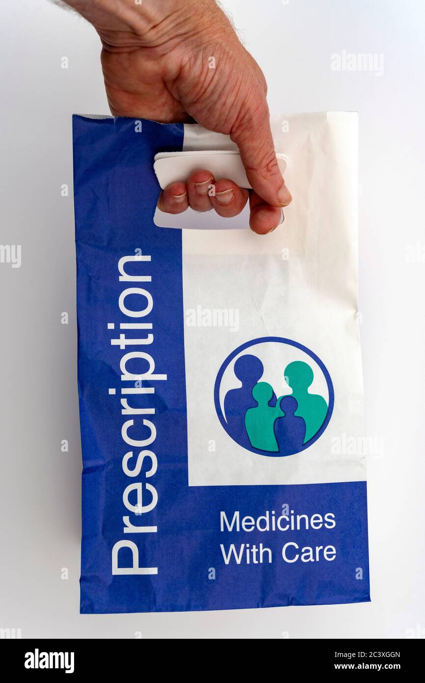 Bag of NHS prescription medicines Stock Photo - Alamy