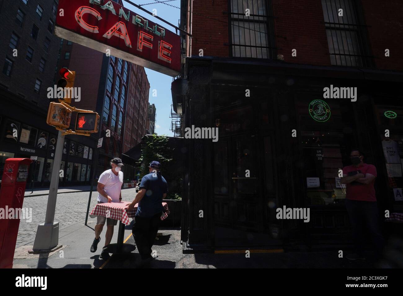 New York, NY, USA. 22nd June, 2020. Fanelli Cafe in Soho opens for ...