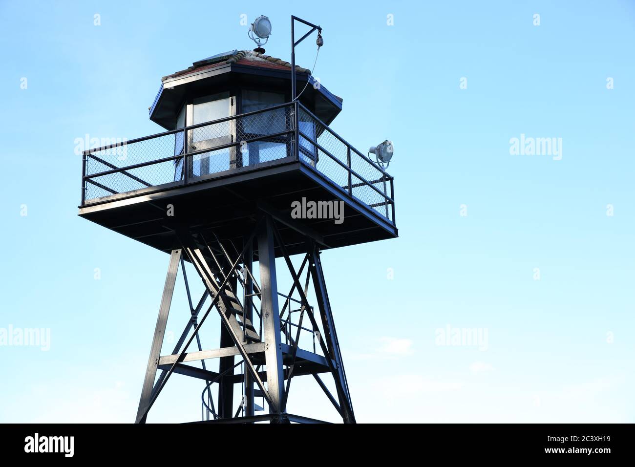 Watchtower in Alcetraz island, over sky background Stock Photo - Alamy