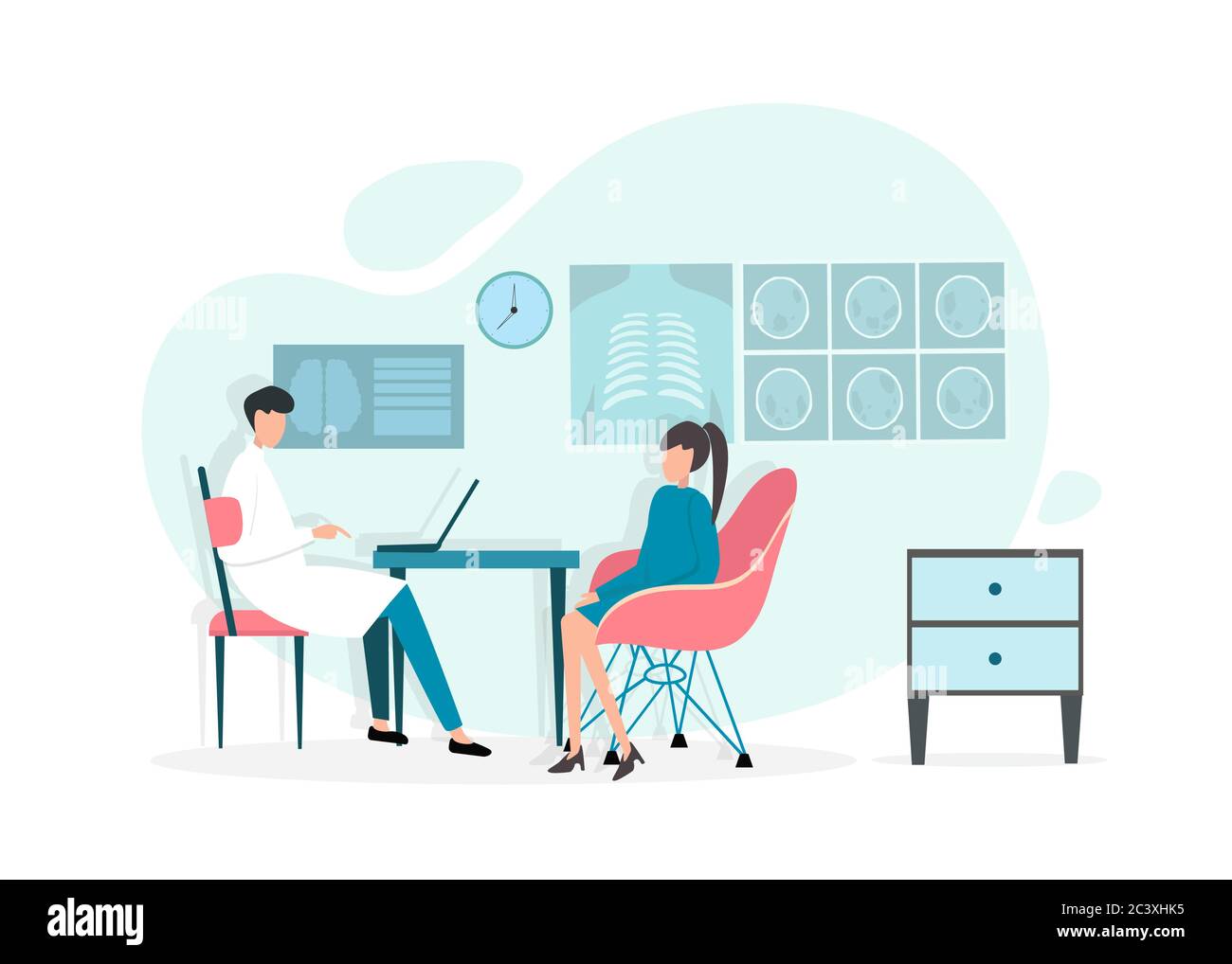 Medical Consultation. Vector Illustration Of Doctor And Patient In ...