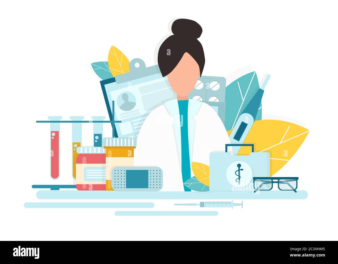 Pharmacy Concept. Creative Vector Illustration Of Female Pharmacist At ...