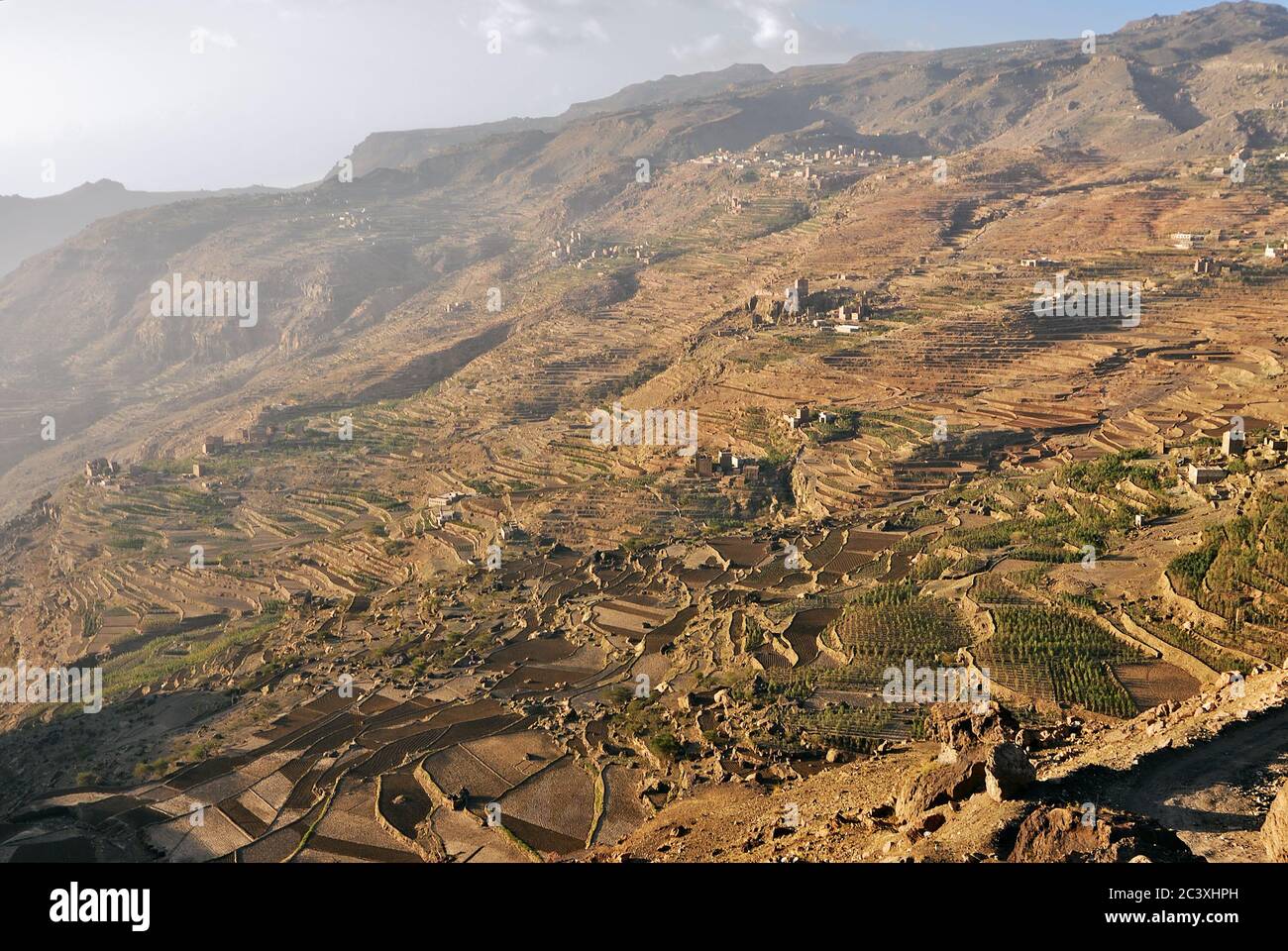 Classical countryside landscape of Yemen. Mountain villages and rocks ...