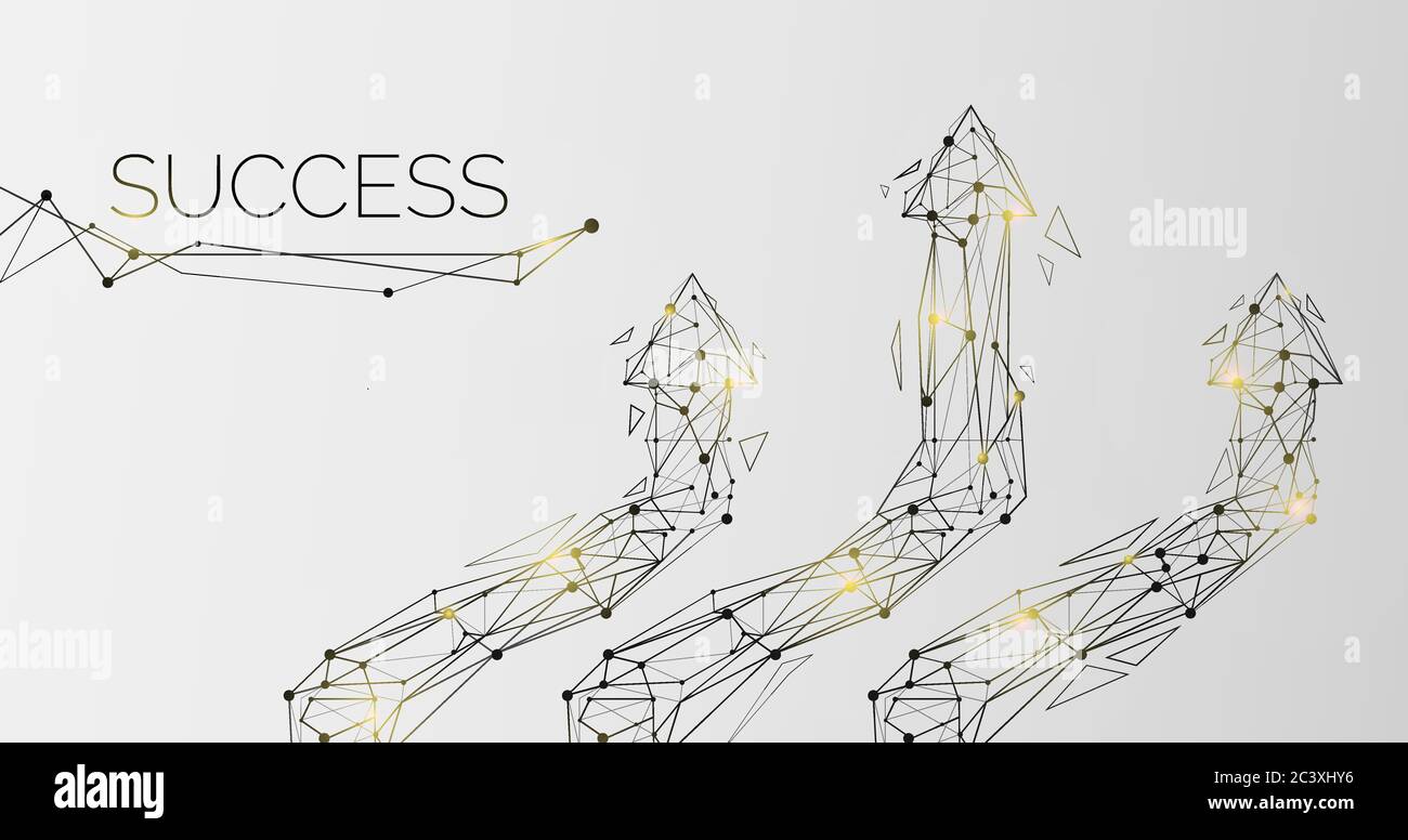 Way to success. Polygonal arrows pointing upwards on grey background ...