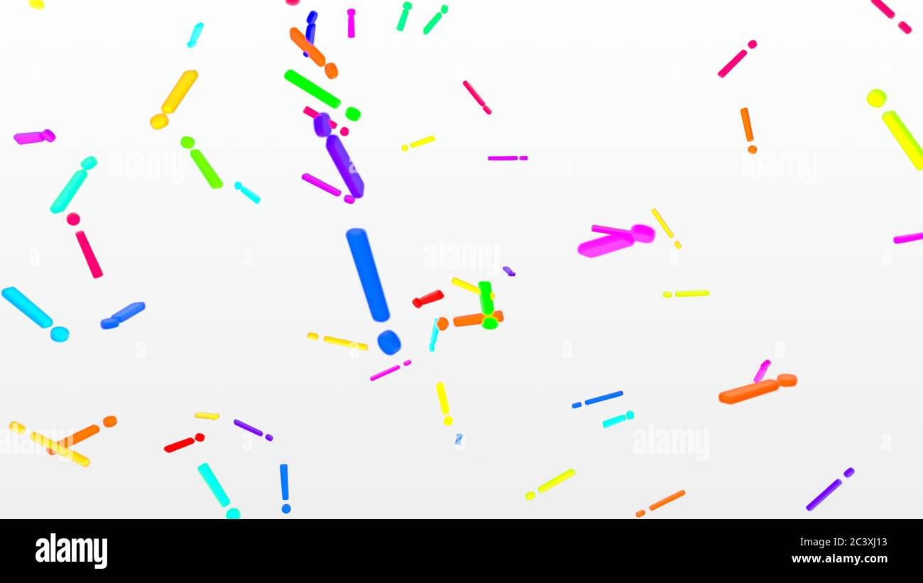 3D Exclamation Points Falling in Slow Motion Rainbow Colors White ...