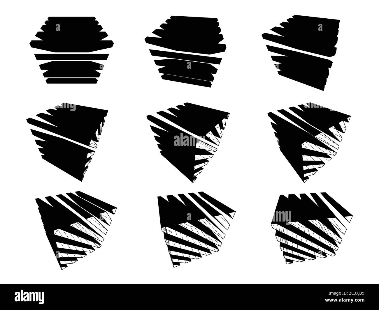 collection of nine rectangular design elements in shape of cube Stock ...