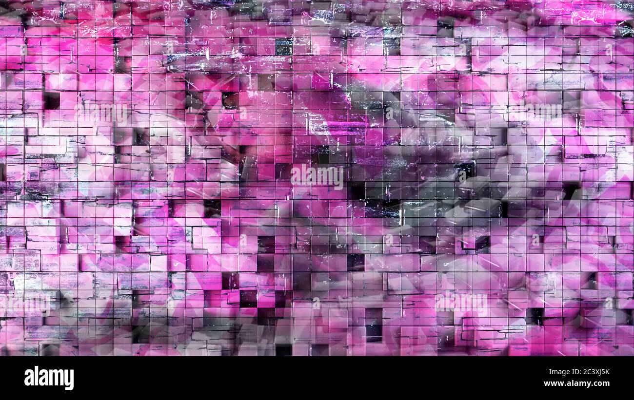 Wavy Pink Geometry and Abstract Cube Brick Pattern - Abstract ...